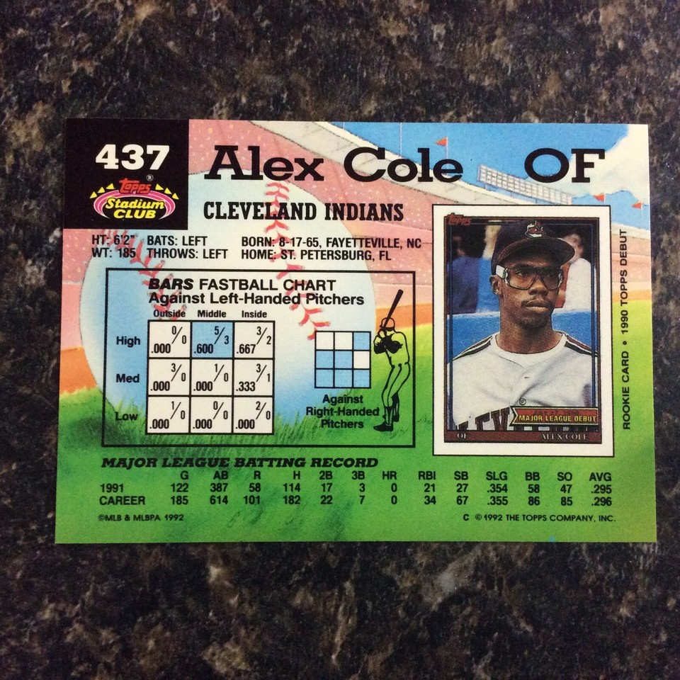 1992 Topps Stadium Club #437 Alex Cole Cleveland Indians | eBay