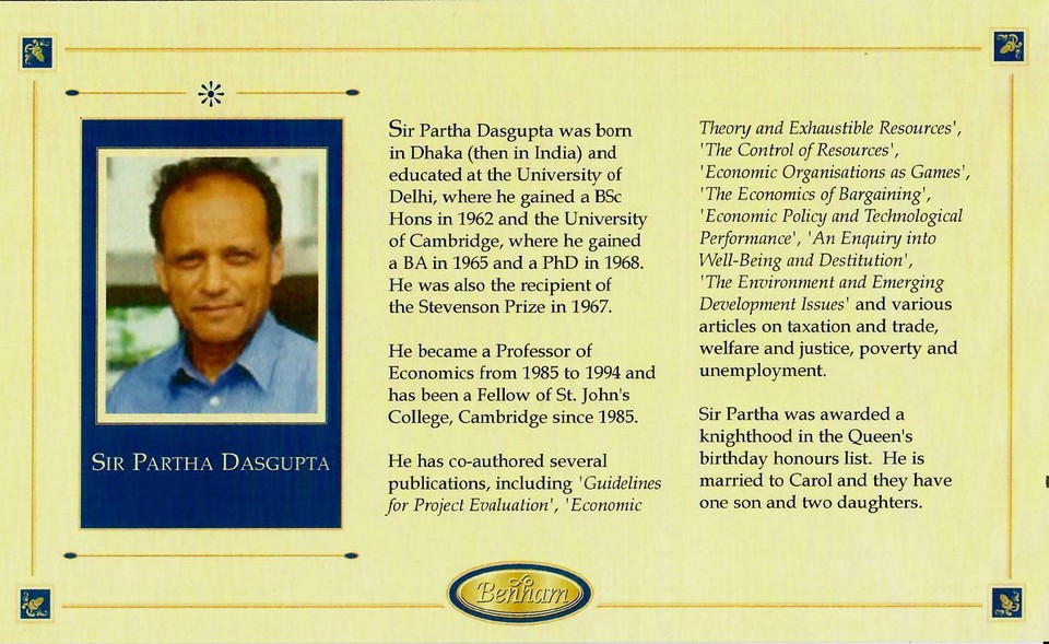 RARE! "British Economist" Partha Dasgupta Hand Signed #19/500 Nobel ...