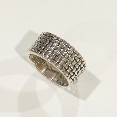 Solid Sterling Silver Basket Weave Band Ring Unisex 5.6 grams 1 cm Wide Sz 8, 9 | eBay