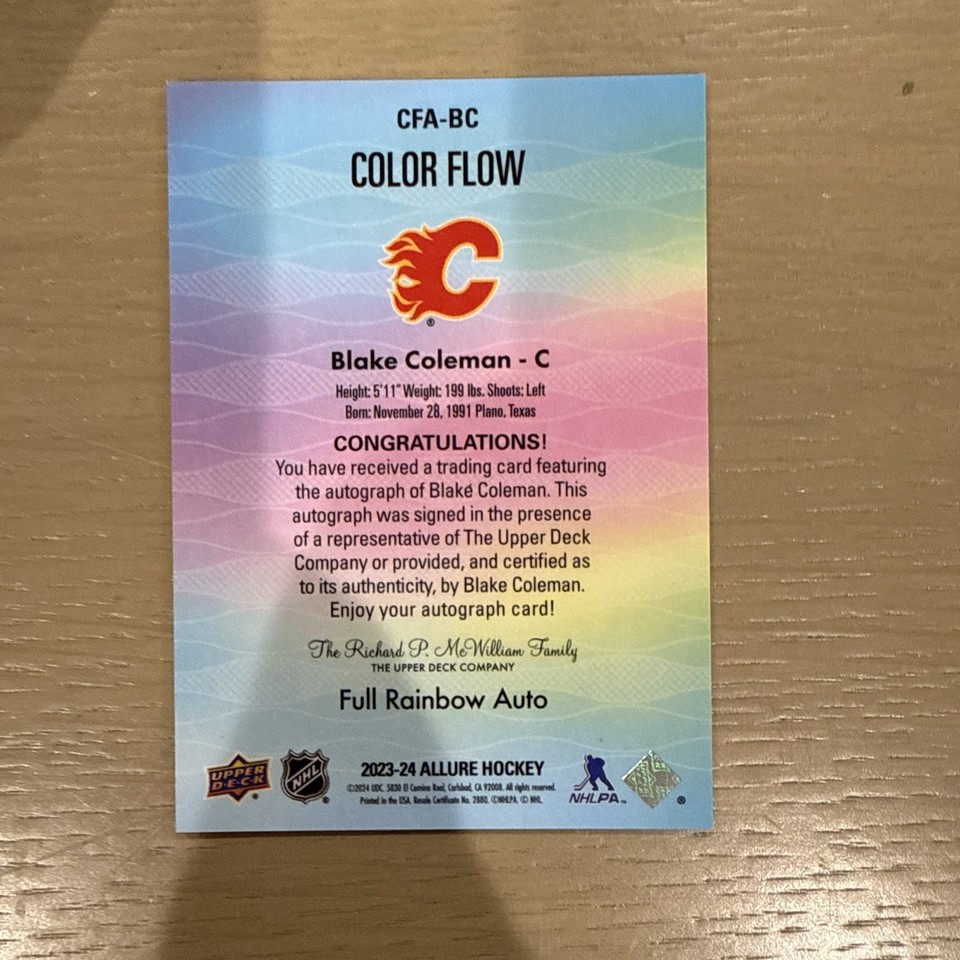 2023-24 UD Allure - Color Flow Full Rainbow Auto Blake Coleman #CFA-BC ...