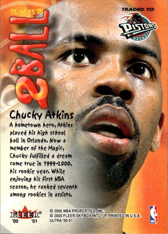 2000 ULTRA CHUCKY ATKINS 12 TB MINT TWO BALL BASKETBALL DETROIT PISTONS ...