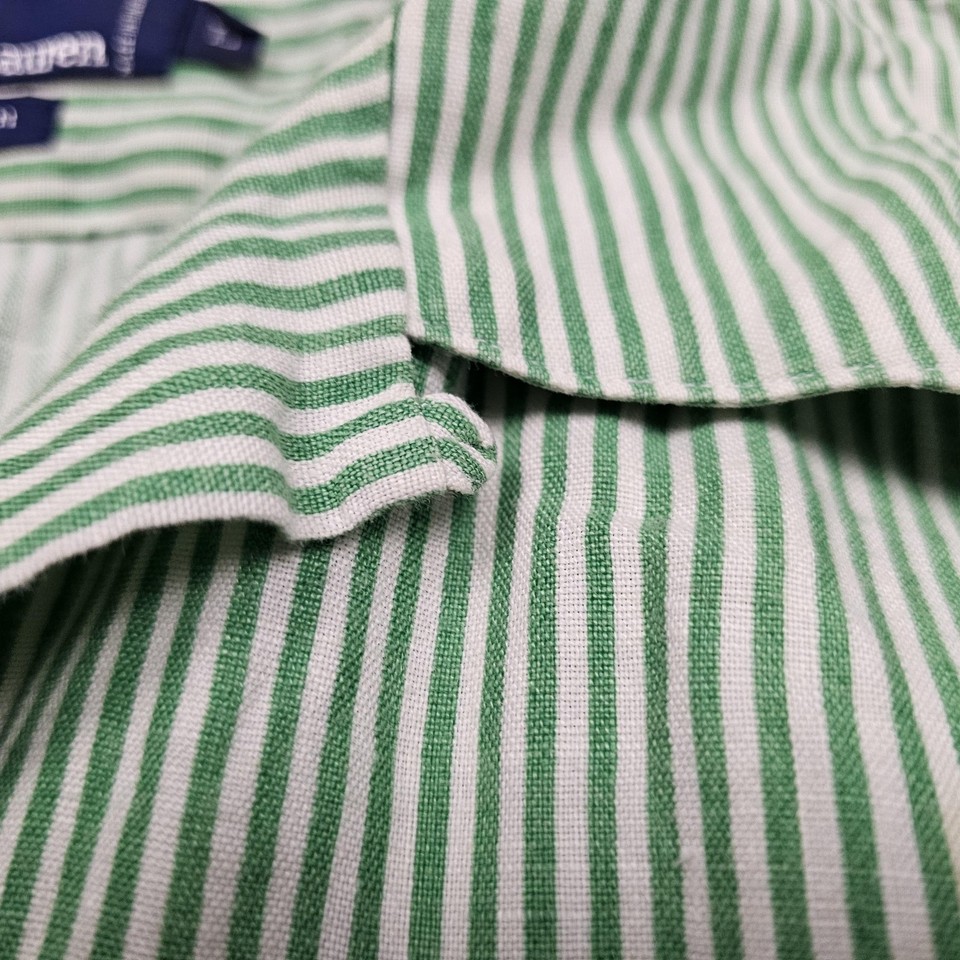 Polo Ralph Lauren Shirt Mens Large Green Linen Short Sleeve Camp Loop ...