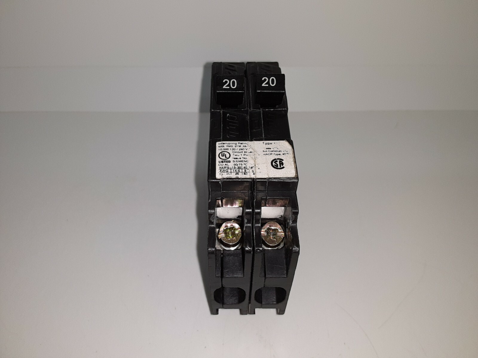 SIEMENS ITE GOULD Q2020 20 AMP Two 1 POLE CIRCUIT BREAKER TYPE QT Q2020 ...