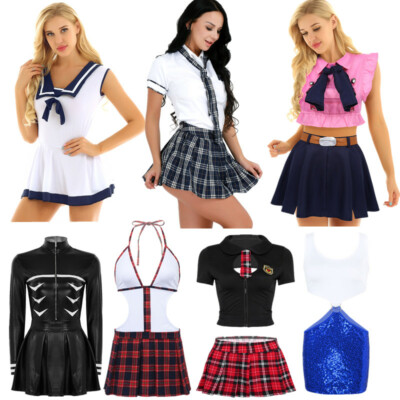 Sexy Women School Girl Uniform Cosplay Anime Plaid Skirt Fancy Costume ...