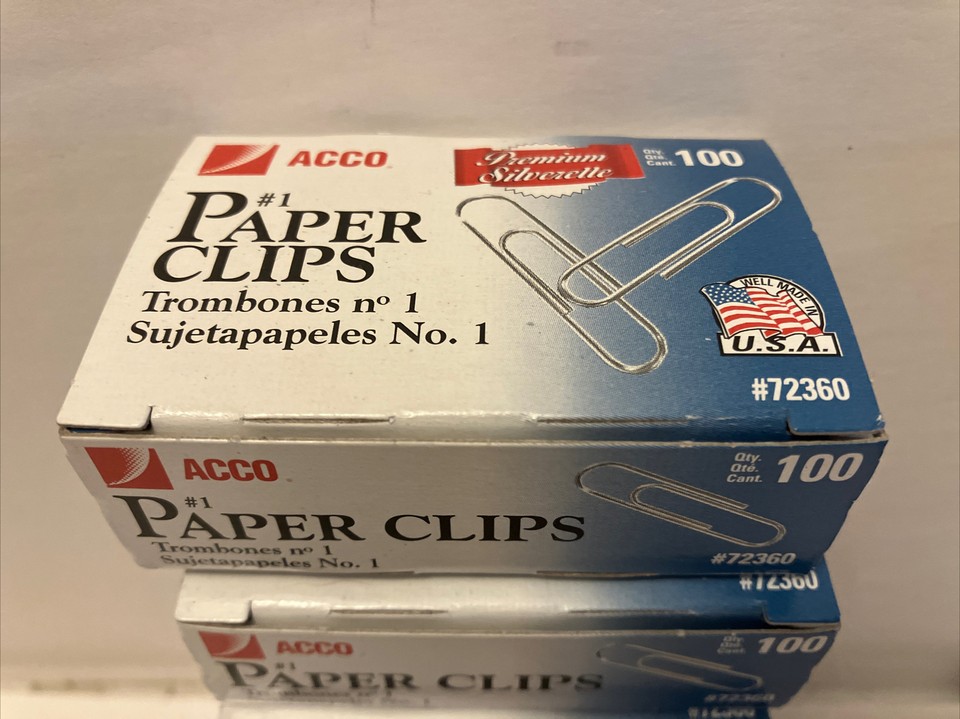 100ct ACCO Paper Clips #1 Trombones Top Quality lot of 5 boxes 72360 | eBay
