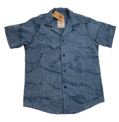 OAS Terry Cotton Button Up Shirt Mens L New Wavy Terry Blue Beach Short ...