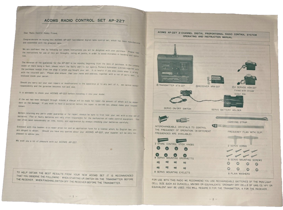 Acoms AP-227 Radio Control System Manual - Vintage | eBay UK