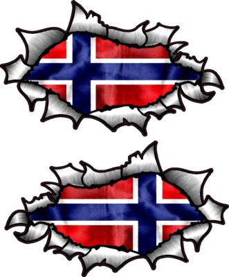 Small Pair Oval Ripped Torn Metal With Norwegian Norway Flag vinyl car ...