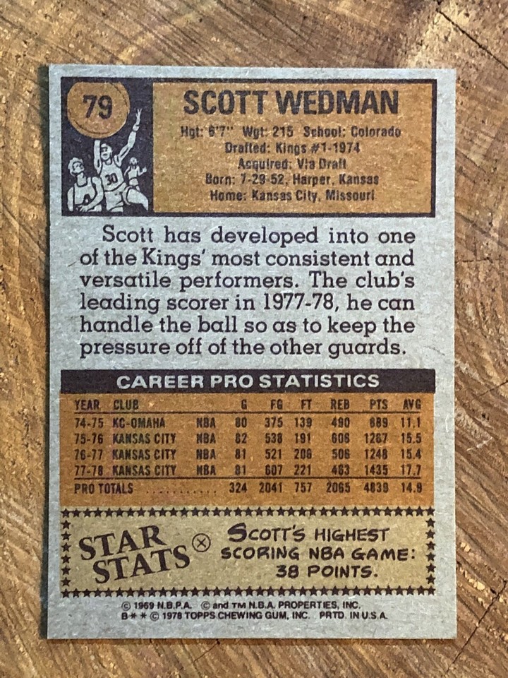1978-79 Topps Basketball Scott Wedman #79 NM-MT Sharp! *Set Break* KC ...