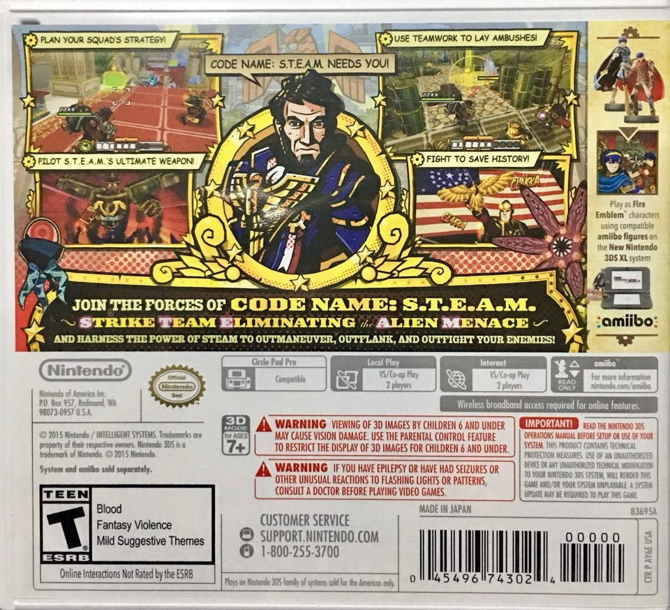 3DS Code Name S.T.E.A.M. Game |BRAND NEW SEALED Nintendo STEAM ...