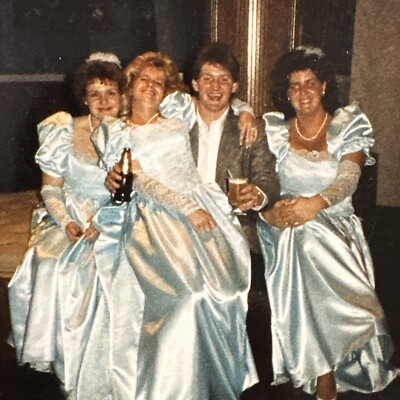 VINTAGE PHOTO Hilarious Drunk Bridesmaids Baby Blue Pastel Dresses ...
