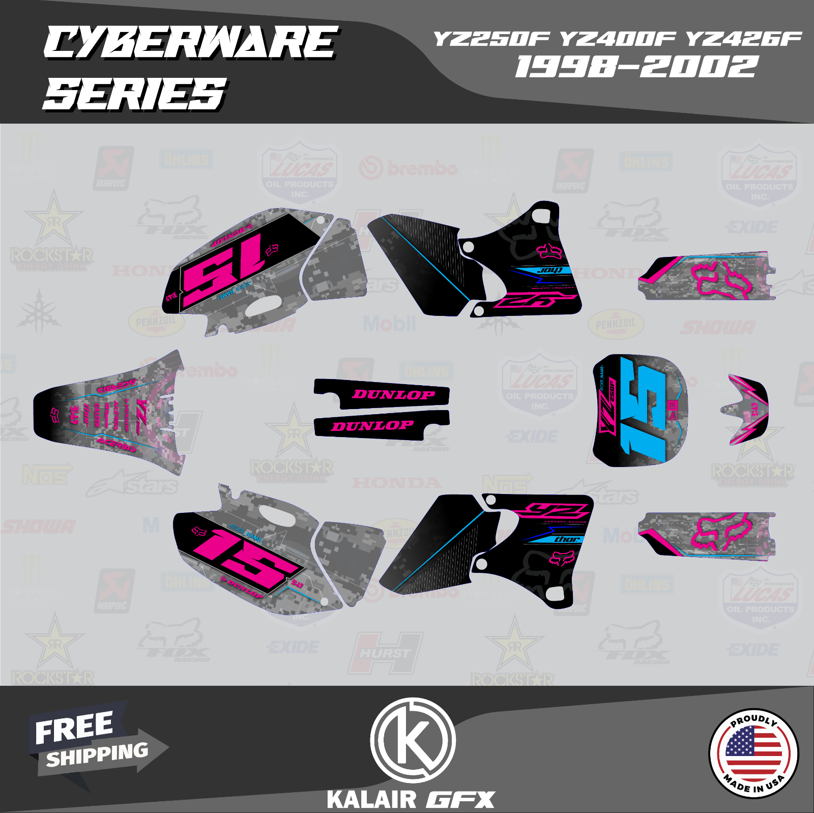 Graphics Kit for YAMAHA YZ250F YZ400F YZ426F 1998-2002 Cyberware ...
