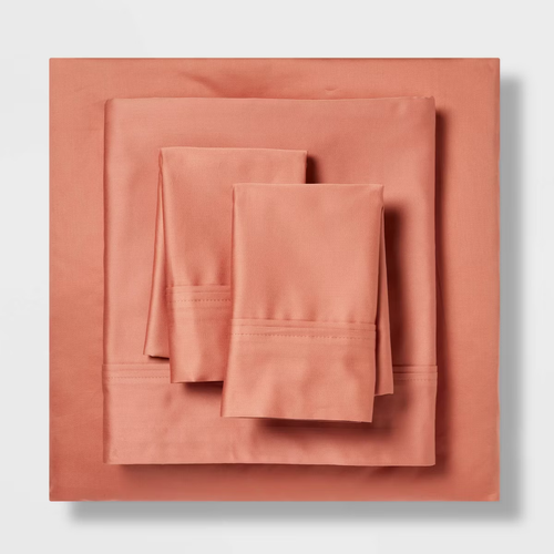 Full Sheet 4 PC Set 400 Thread Count Solid Performance Threshold Rust ...