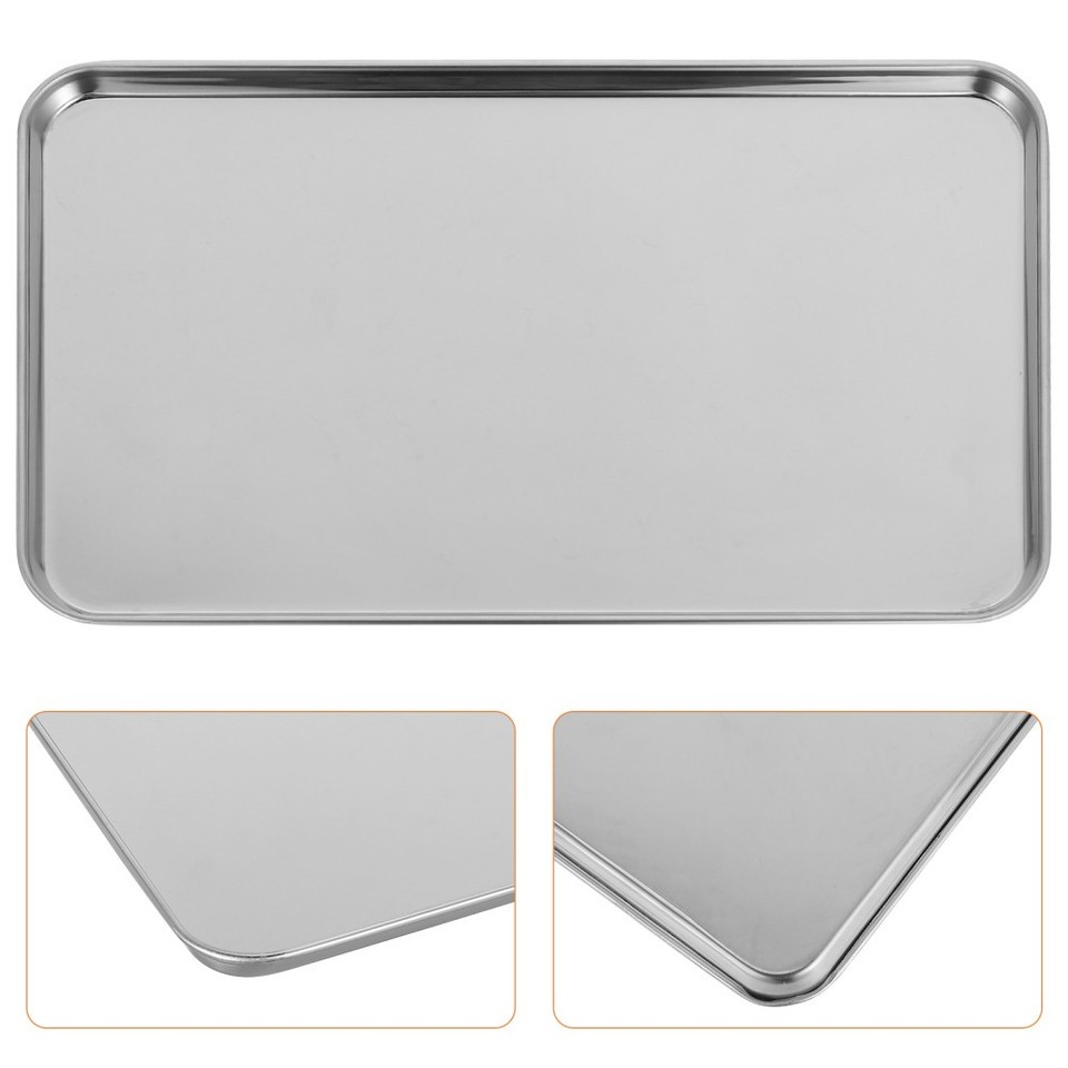 1Pc Stainless Steel Plate Rectangular Tray Practical Flat-bottom Tray ...