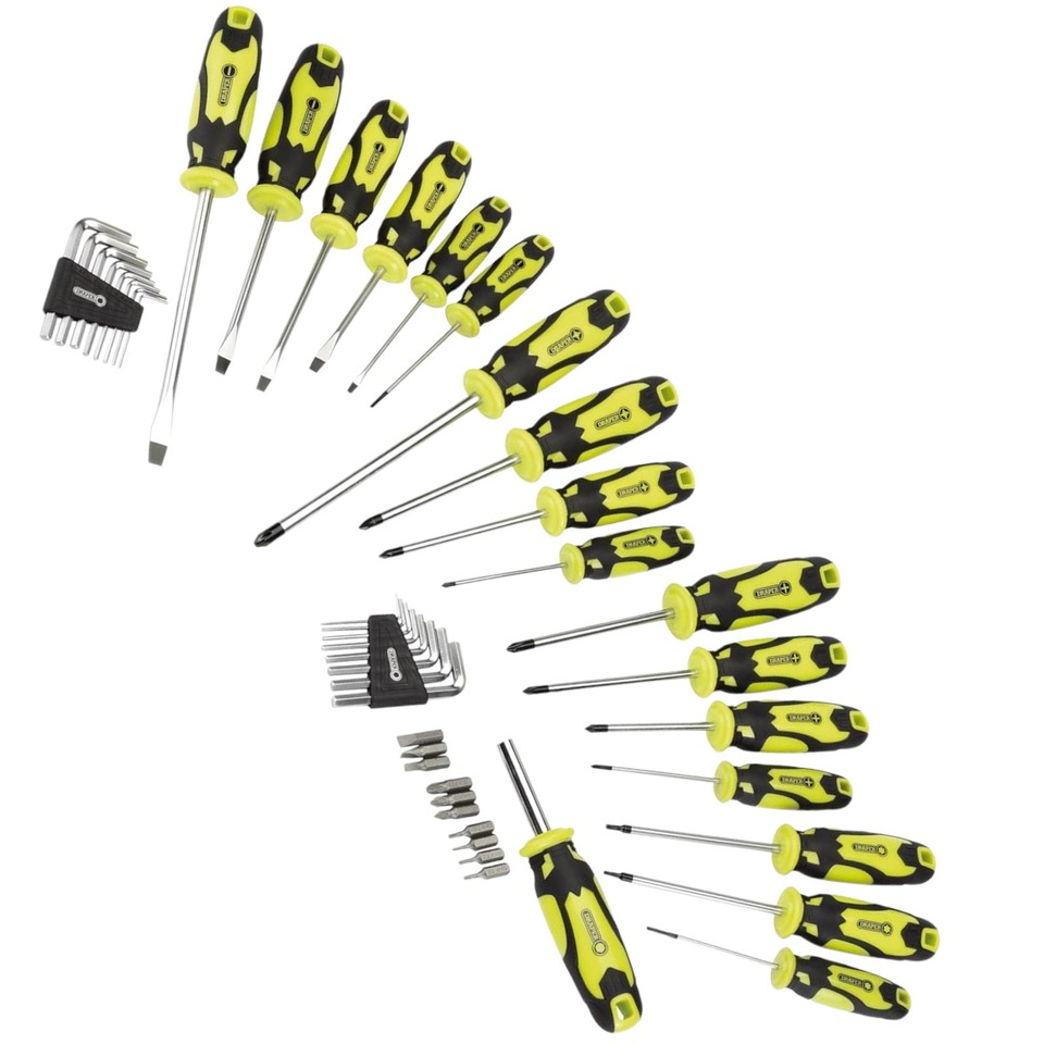 DRAPER SCREWDRIVER ALLEN KEY BIT SET + STORAGE STAND PLAIN CROSS POZI ...