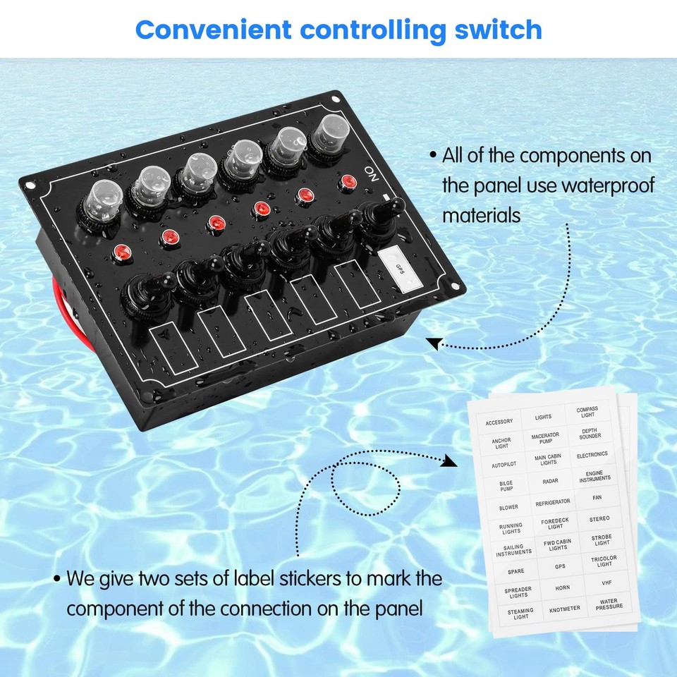 Marine Switch Panel, 6 Gang Boat Electrical Panel with Breaker, IP67 ...