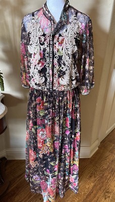 NWOT BIYA Johnny Was Mesh Maxi Printed Embroidered Dress w/ Slip L | eBay
