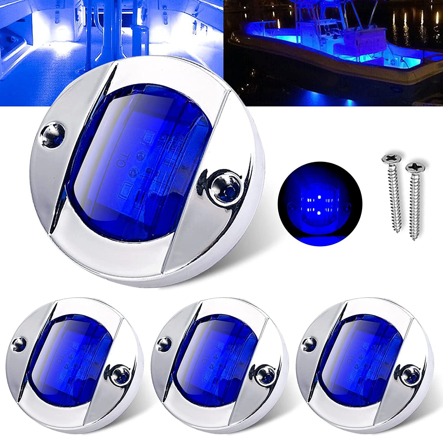 4 Pcs Round Marine Blue LED Boat Night Fishing Deck Stern Transom ...