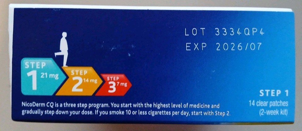 Nicoderm CQ STEP 1 Stop Smoking Aid 21 mg 14 Clear Nicotine Patches EXP ...