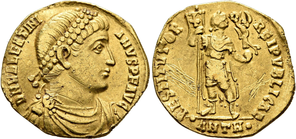 Roman Empire - Valentinian I (r. 364-375 AD) Gold Solidus Coin, Sharp ...