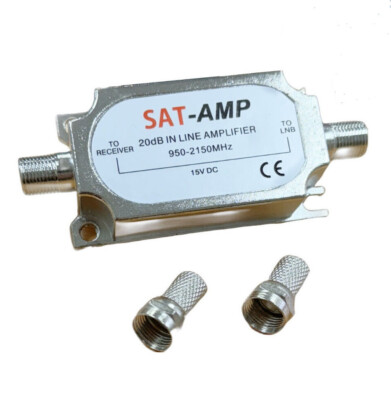 Inline Satellite / Sky Signal 20dB Booster Amplifier + 2x F Plug ...