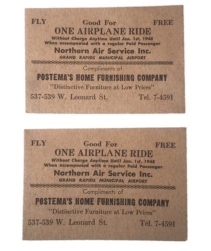 Lot Of 2 Vintage Northern Air Service Inc fly free tickets Grand Rapids ...
