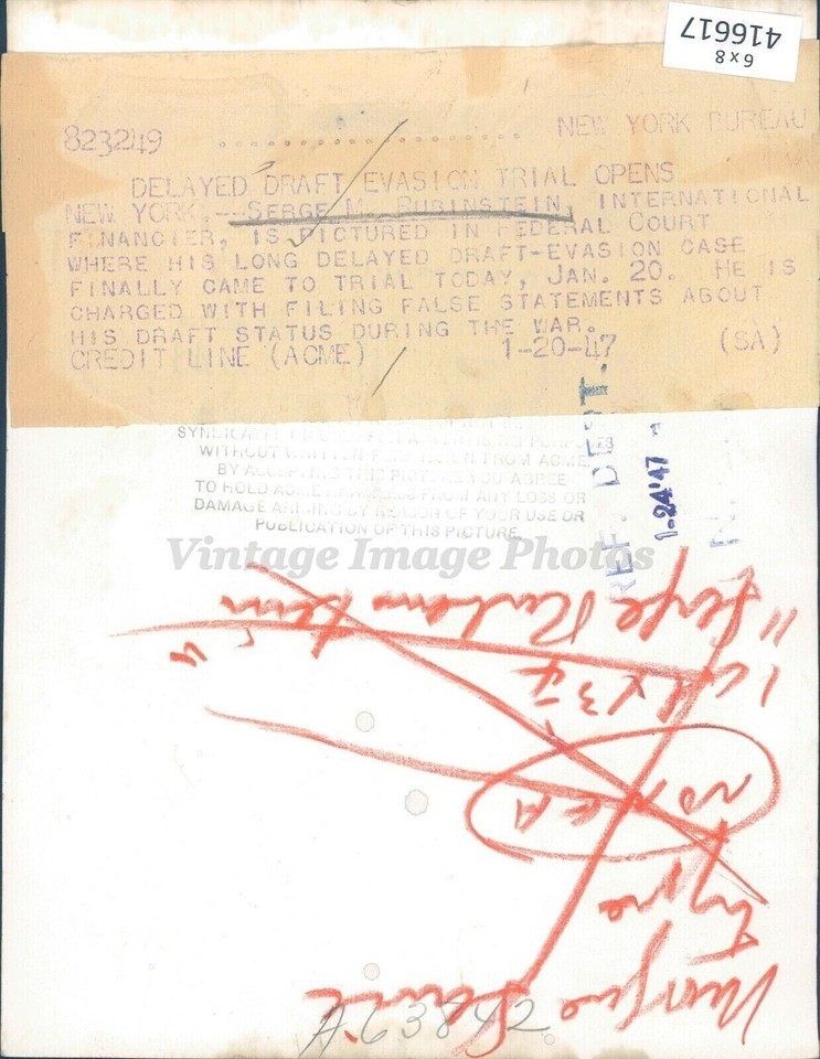 1947 Photo Serge Rubinstein International Financier Federal Court Draft ...