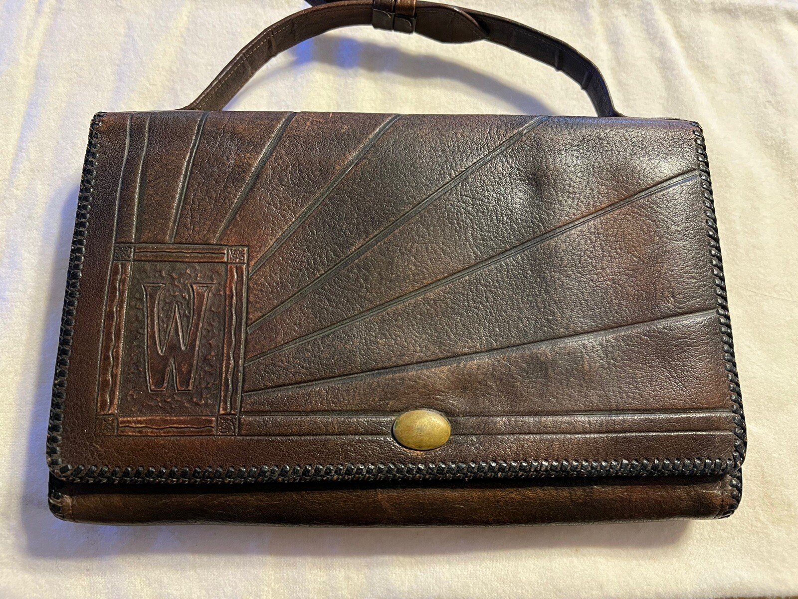 Vintage Bosca Built Sunburst Tooled Leather Monogram … - Gem