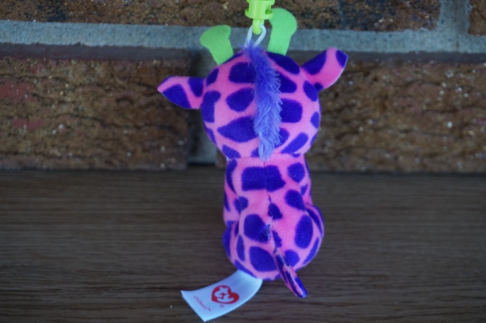 PLUSH Ty Beanie Boos GILBERT Giraffe Purple Pink Backpack Clip Stuffed ...