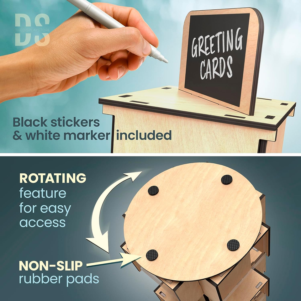 Natural 3 Tier Wooden Rotating Greeting Card Retail Display Stand | eBay