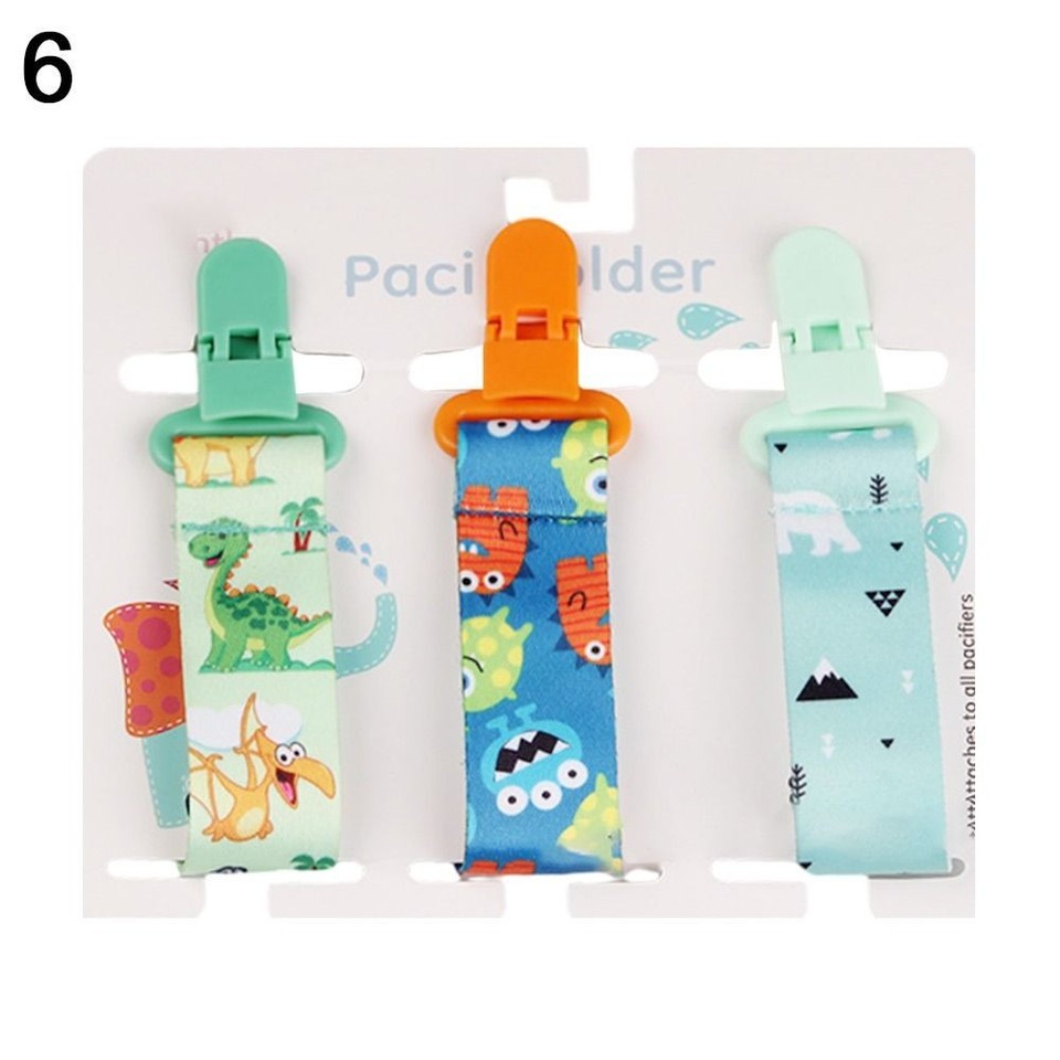 3PCs Pacifier Chain Bracket Dummy Clips Cartoon Print Pacifier Chain ...