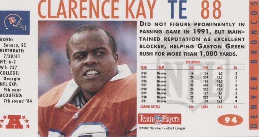 Las mejores ofertas en 1992 GameDay Clarence Kay #94 | eBay