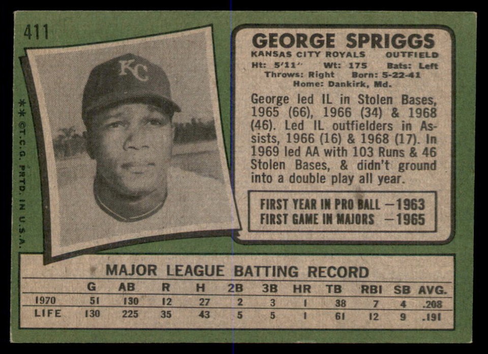 1971 Topps #411 George Spriggs | eBay