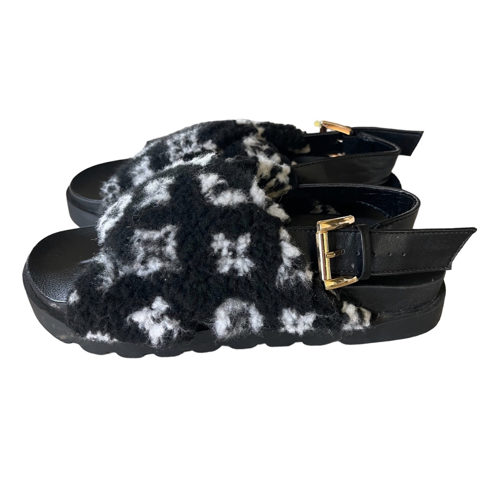Lemonade Crossover Sandals in Too Rich Black Sherpa S… - Gem