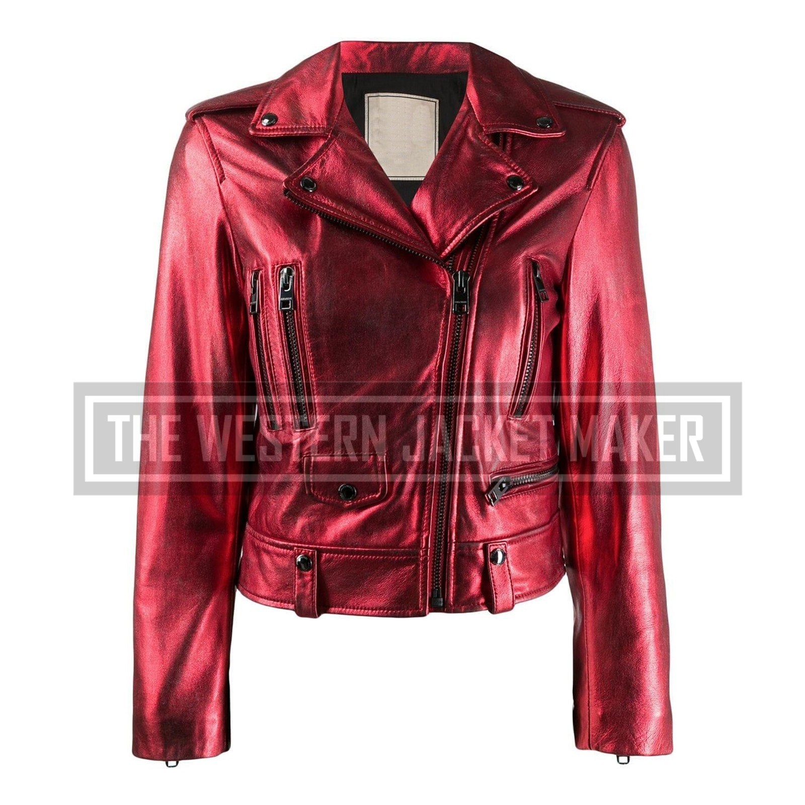 Women Metallic Red Biker Motorcycle Jacket XS-2XL Custom Brand New | eBay