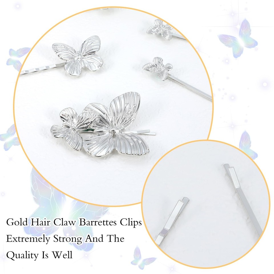 5Pcs Silver Butterfly Hair Clips, Butterfly Metal hair Pin Accessories ...