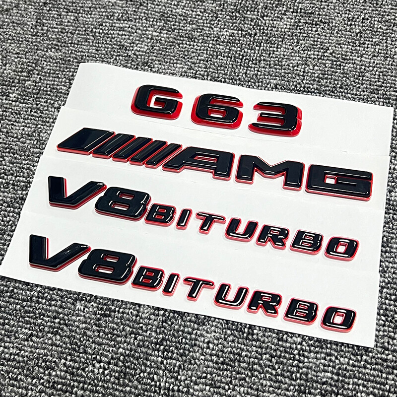 Black/RED G63 AMG V8 BITURBO Emblem Badge Sticker Set For Mercedes G63 ...