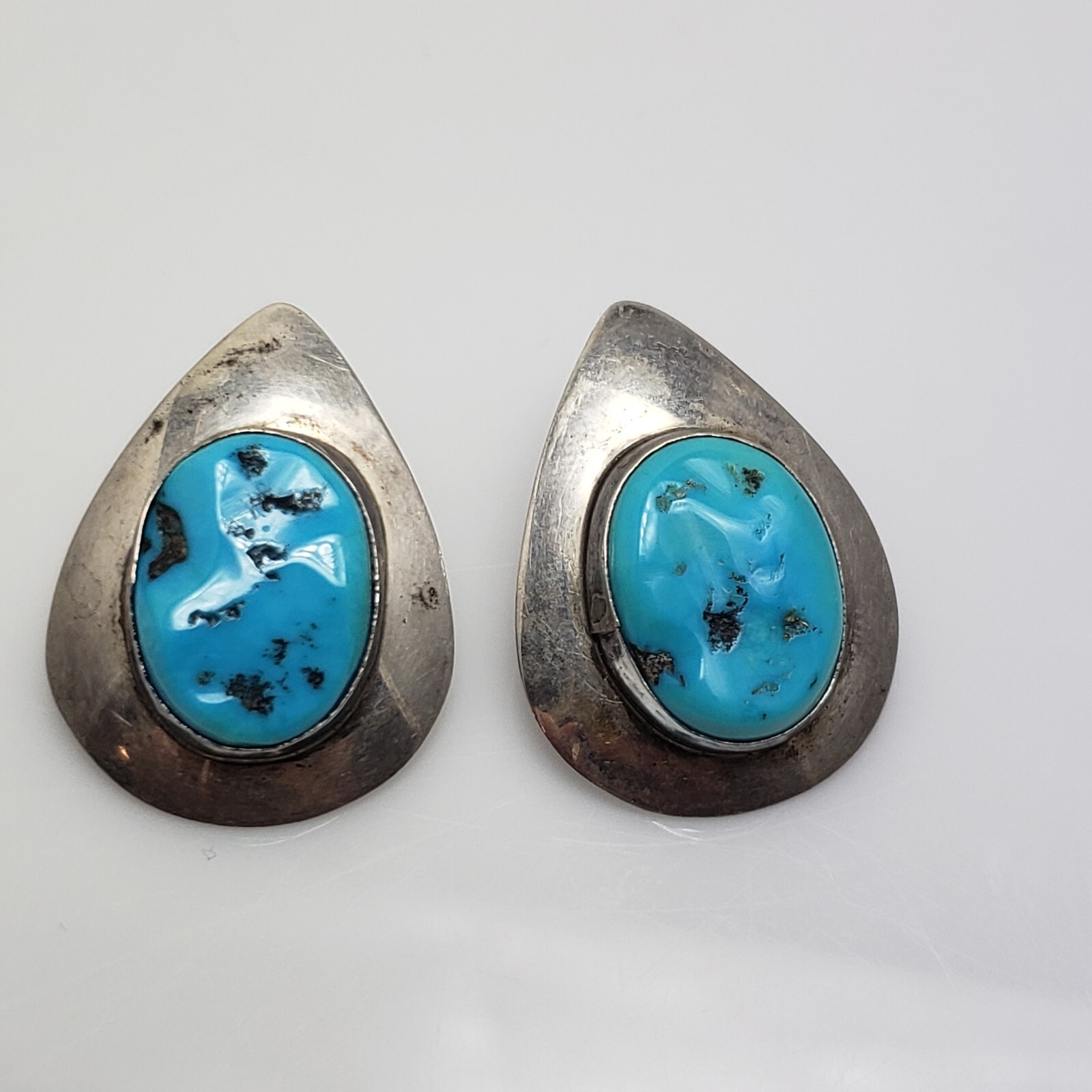 Navajo Signed Ben Chavez Sterling Silver Turquoise Pear Shaped Earrings ...