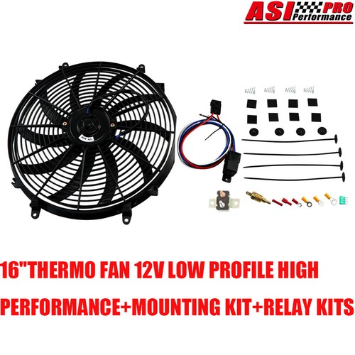 16" 12V Push Pull Radiator Thermo Fan+Mounting Kit+Relay Low Profile ...