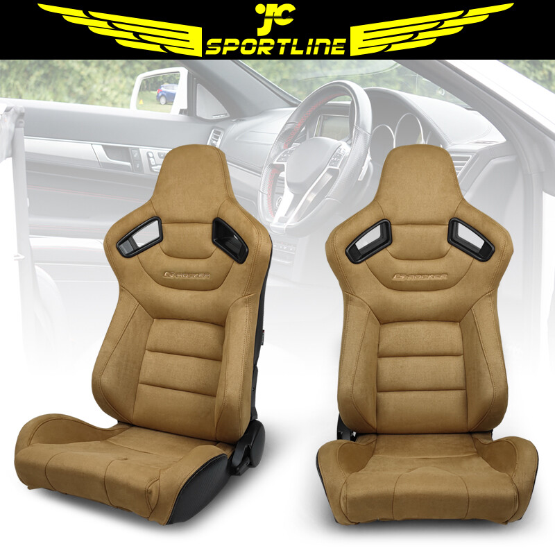 Universal Pair Reclinable Racing Seats + Dual Slider Brown Suede Carbon ...