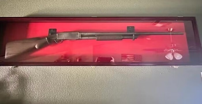Gun Display Case Rifle 65" Long All Black Wood Shotgun Rack Shadow Box ...