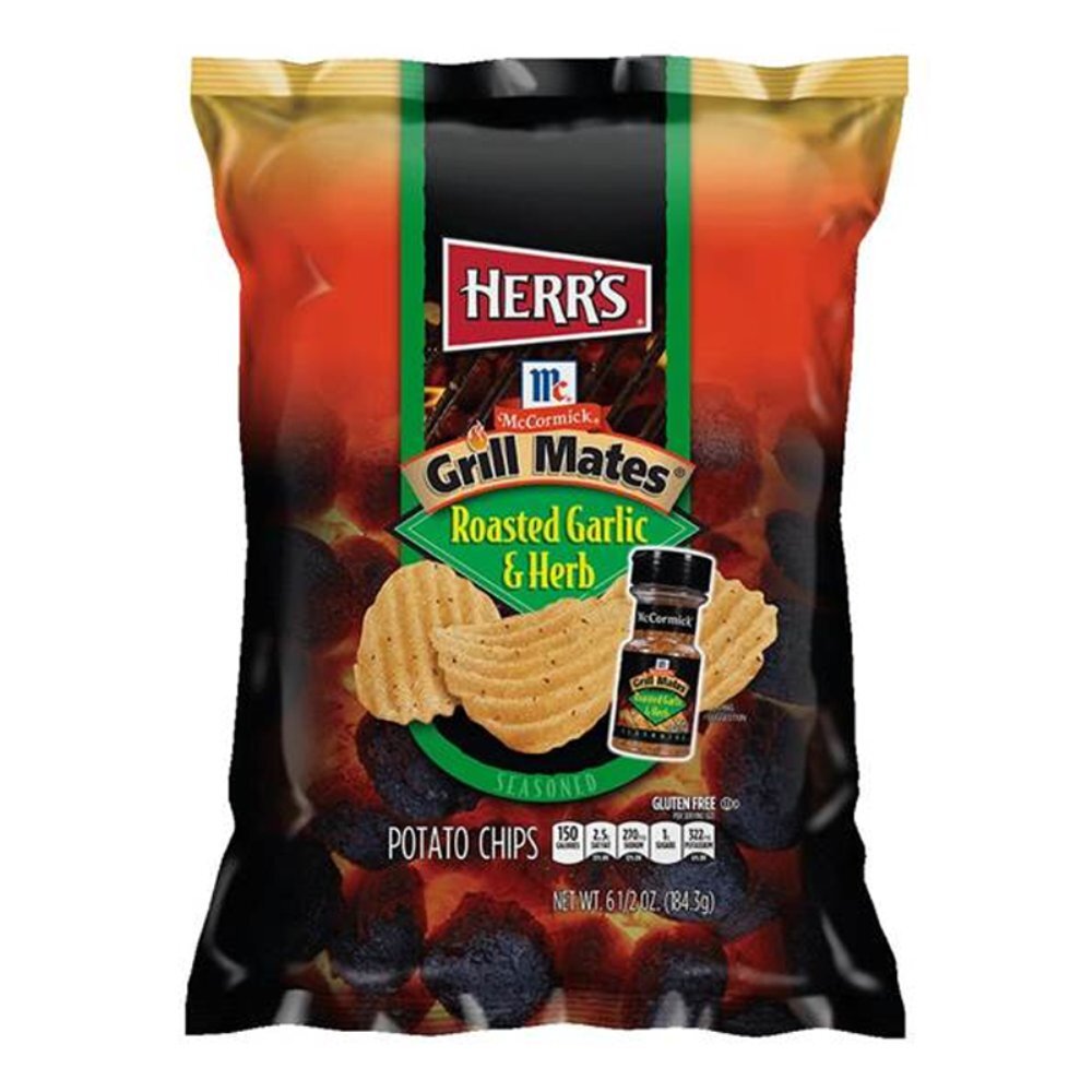 Herr's Potato Chips Grill Mates Roasted Garlic & Herb Seasoned Gluten ...