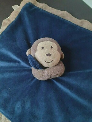 Carters Monkey Blankie Baby Rattle Blue & Brown Satin Plush Toy 15" X ...