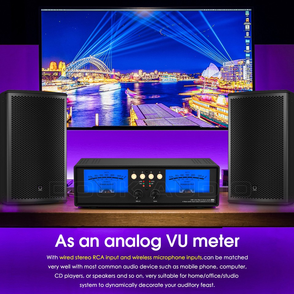 Douk Audio VU2 Dual Analog VU Meter Display 4-way RCA Audio Selector ...