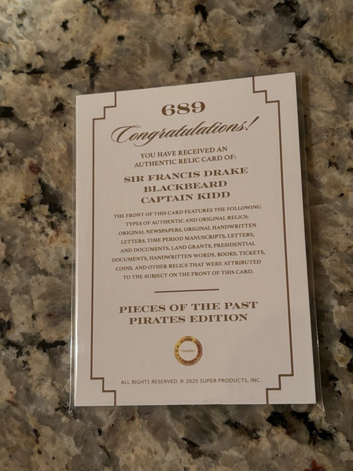 SIR FRANCIS DRAKE BLACKBEARD CAPTAIN KIDD TRIPLE AUTHENTIC RELIC CARD ...