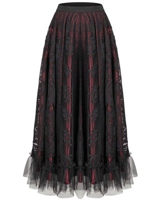 Devil Fashion Womens Dark Gothic Courtesan Lace Bustle Skirt - Red ...