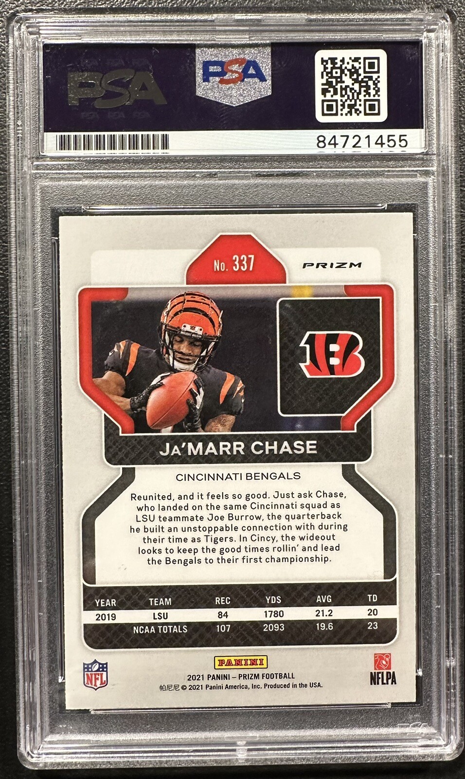 JAMARR CHASE Signed AUTO 2021 PRIZM GREEN ROOKIE FOOTBALL CARD 337 PSA ...