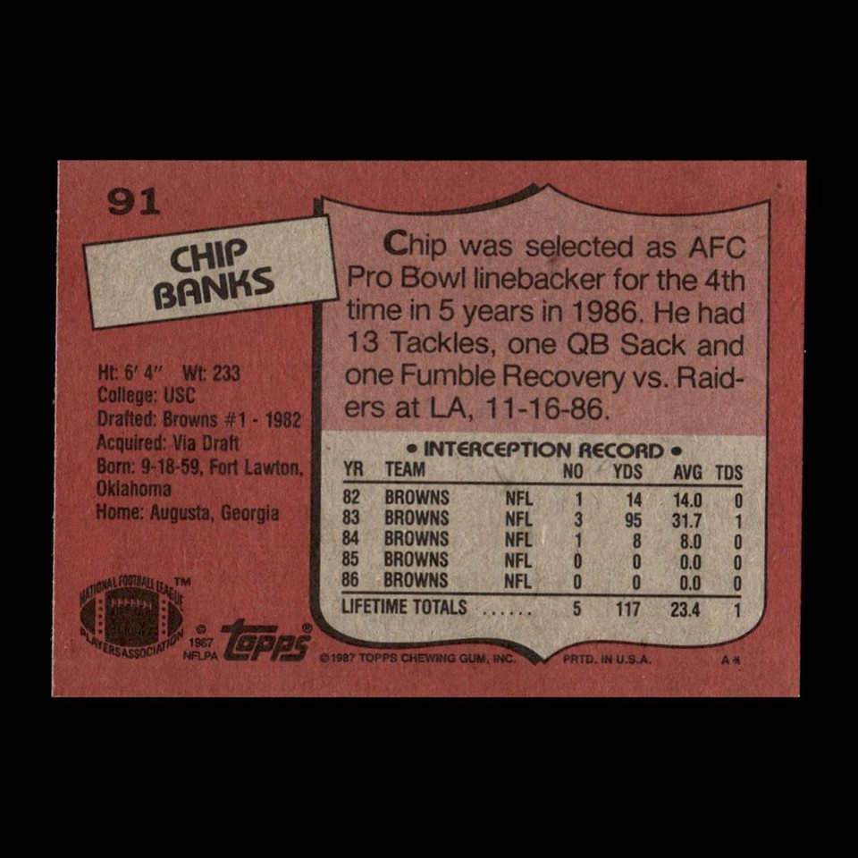Chip Banks 1987 Topps Cleveland Browns #91 Vintage NM+ | eBay