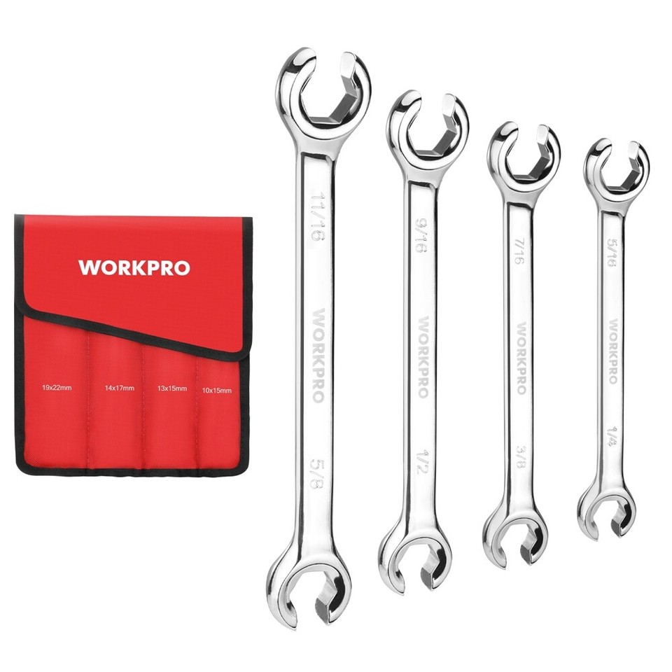 WORKPRO 4PCS Flare Nut Wrenches SAE Brake Line Offset Head Tubing ...