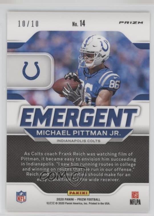 2020 Panini Prizm Emergent Gold Prizm 10/10 Michael Pittman Jr #14 08r6 ...